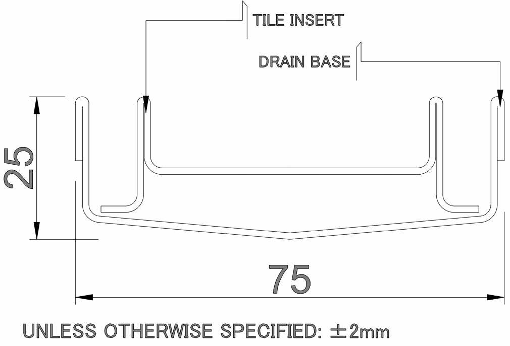 75 x 25mm Tile Insert Stainless Steel Strip Drain (304) – Rainware
